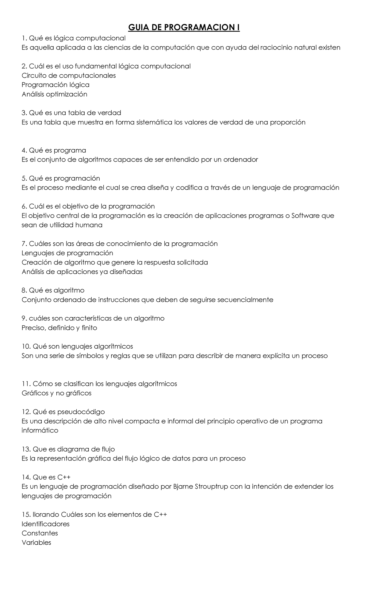 GUIA DE Programacion I - GUIAS - GUIA DE PROGRAMACION I Qué es lógica ...