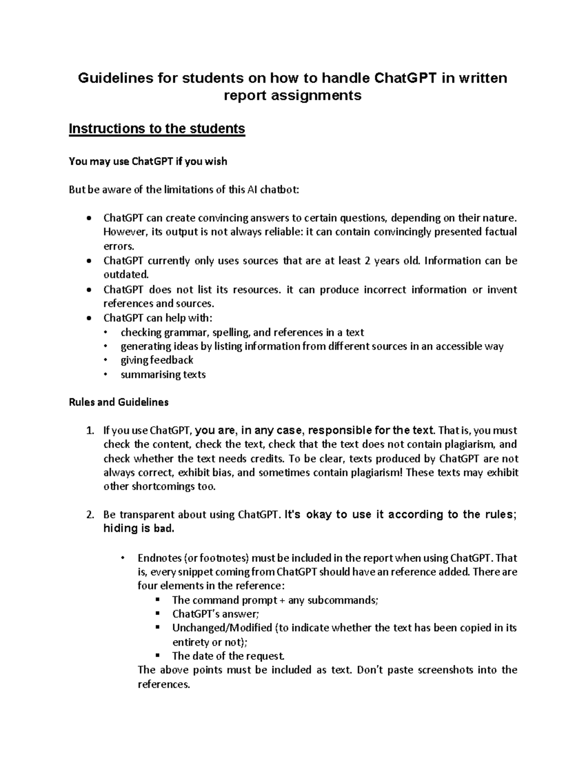 Guidelines Chat GPT in written report assignments MS43115 - Guidelines ...