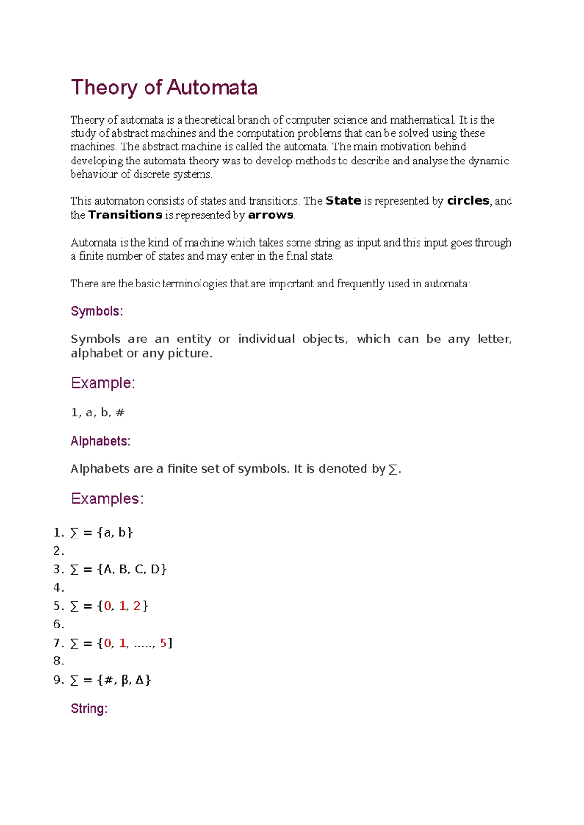 cyber security in computer science and engineering - Theory of Automata ...