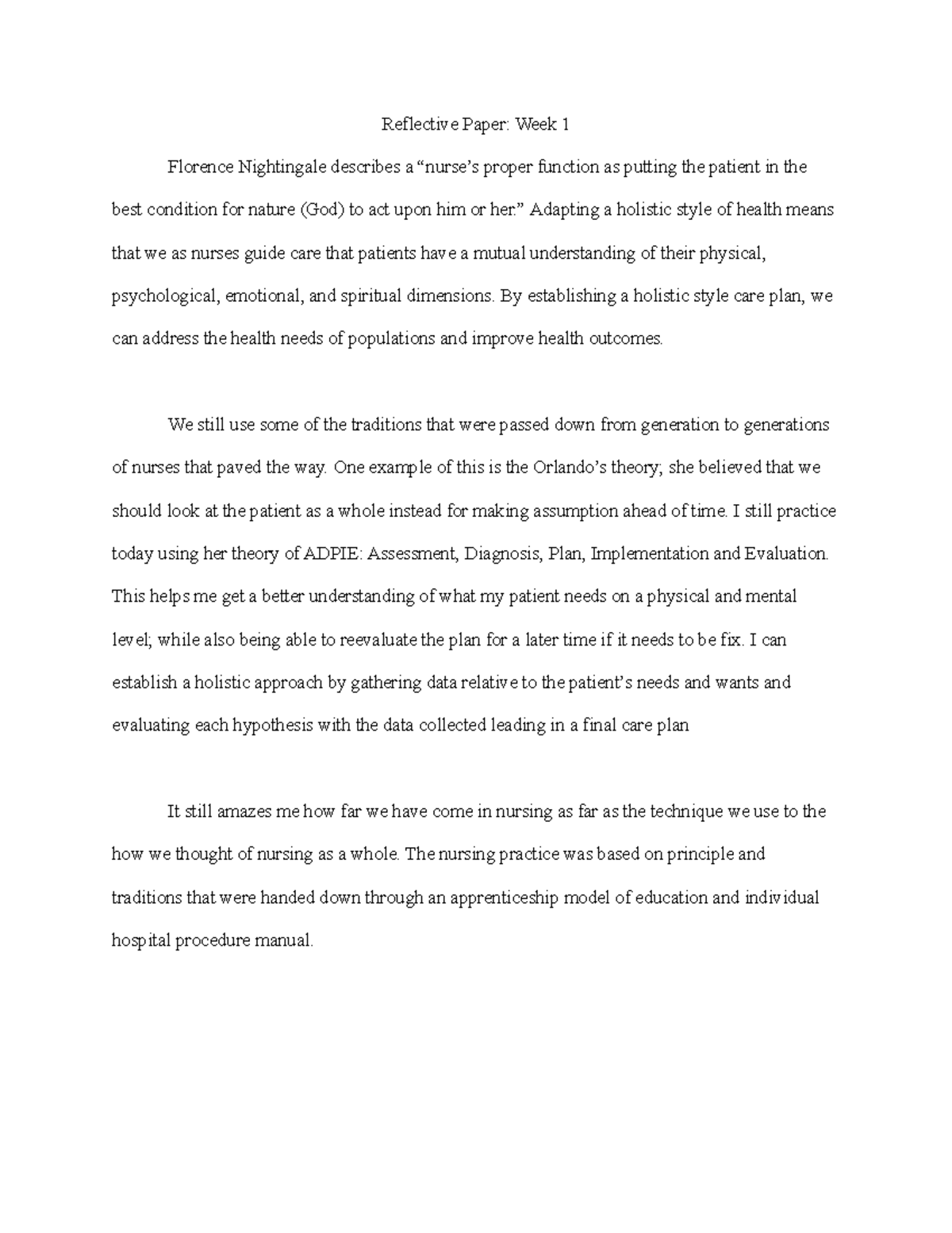 Reflective Paper 4320 Week 1 - Reflective Paper: Week 1 Florence ...