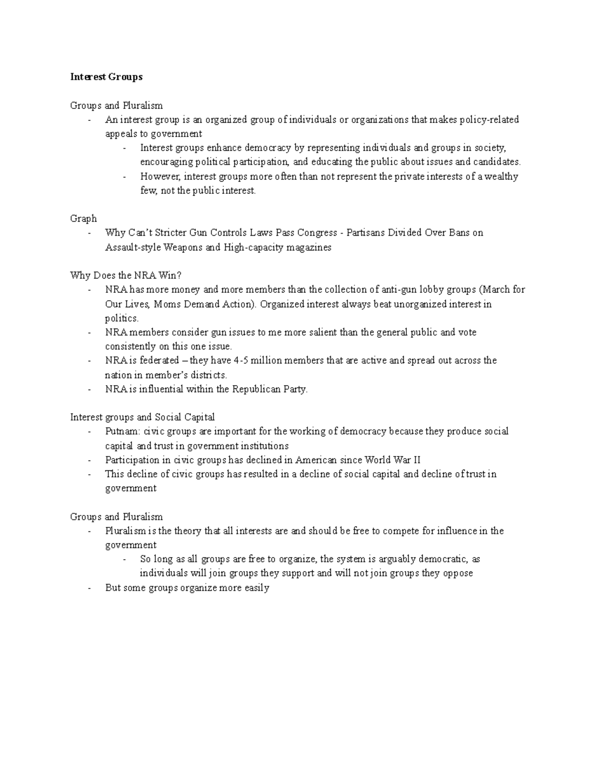 Interest Groups - Dr. Faricy - Interest Groups Groups and Pluralism ...
