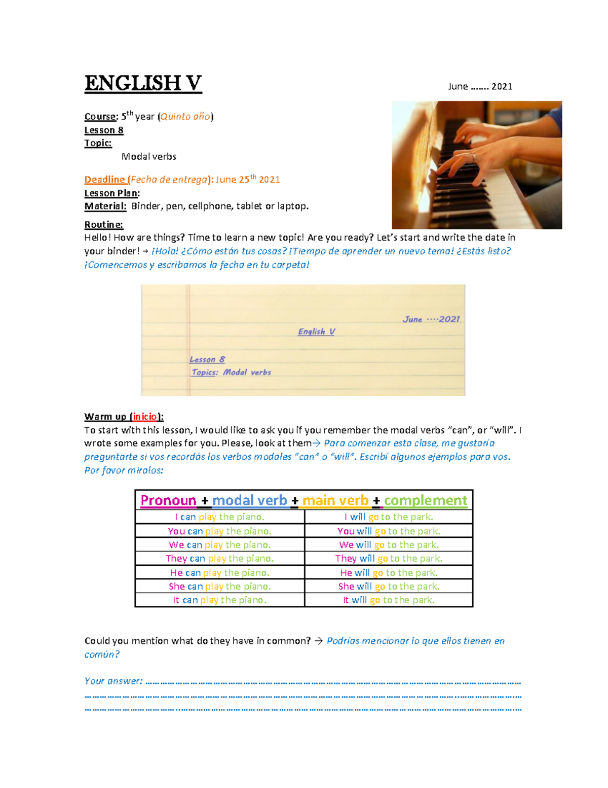 English 5 - Quarter 1 - Stage 2 - Lesson 8 - Modal verbs (can, could ...