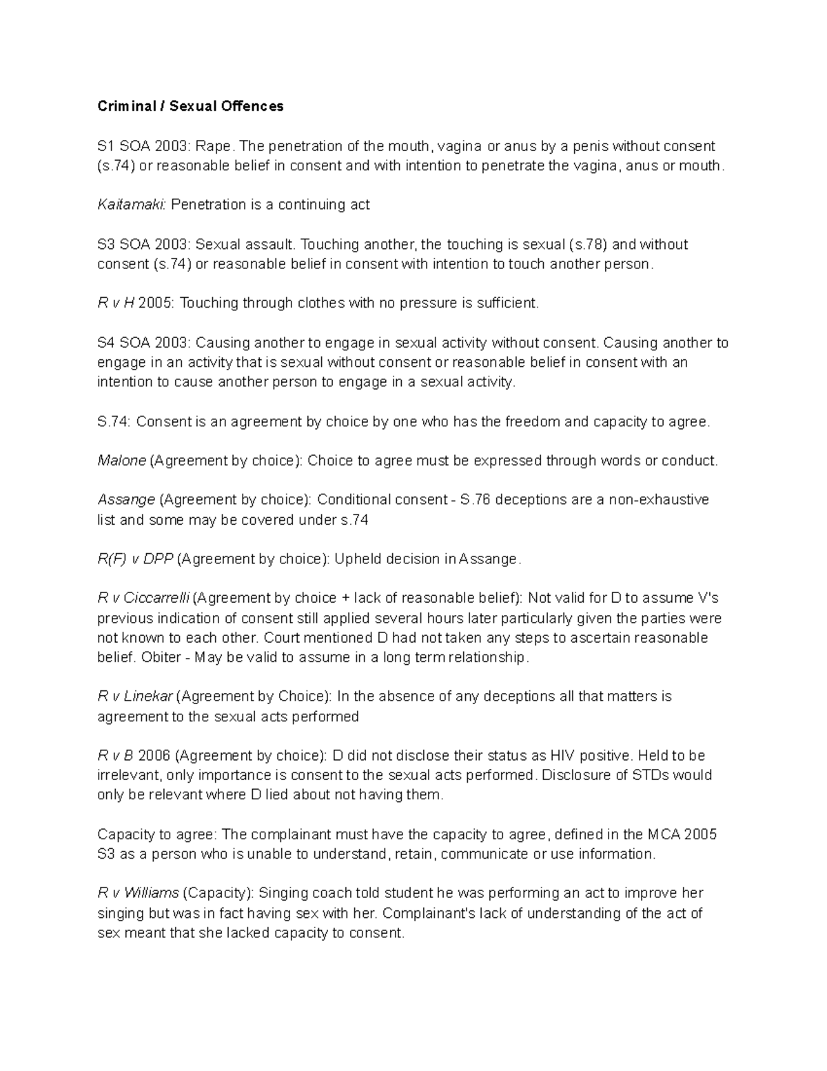 Criminal Sexual Offences - Criminal / Sexual Offences S1 SOA 2003: Rape ...