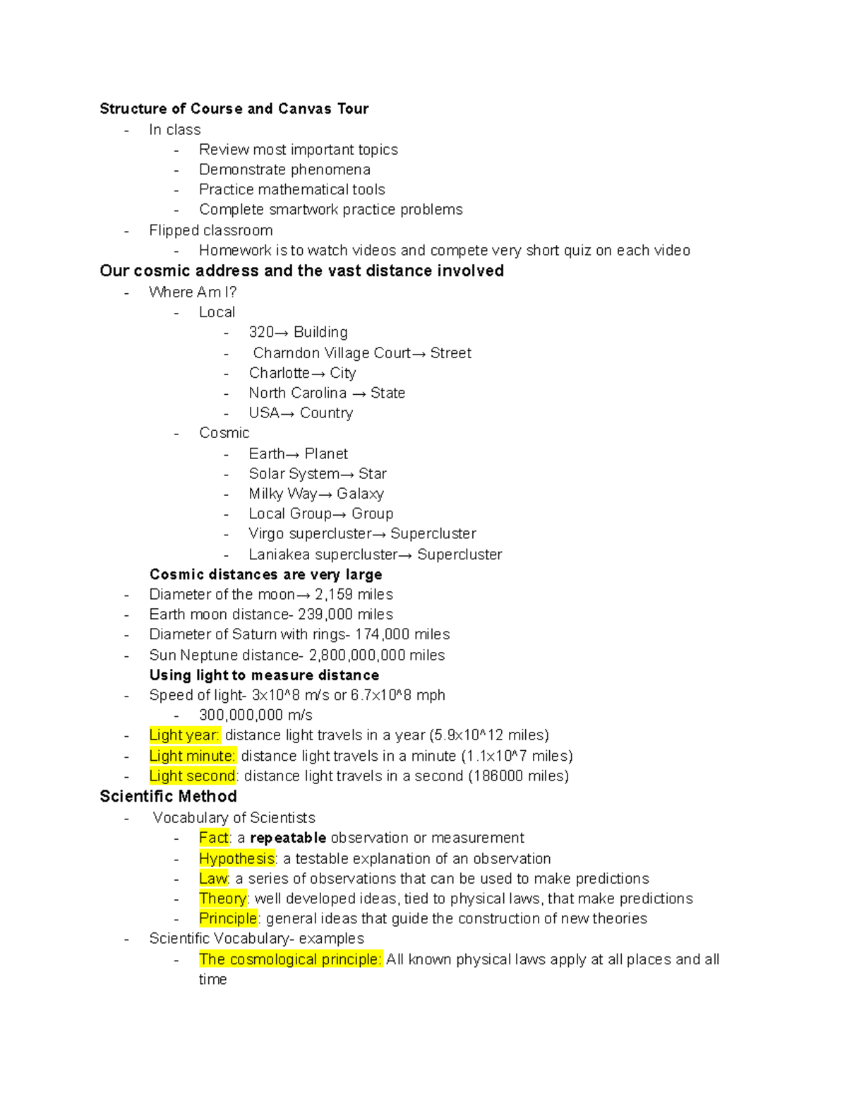 Astronomy Unit 1 Notes - Structure of Course and Canvas Tour - In class ...