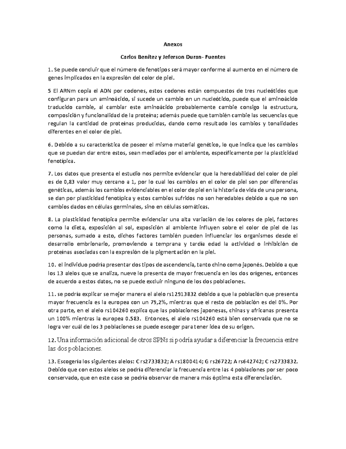 Anexos del taller de evolucion lab - Warning: TT: undefined function: 32 Anexos Carlos Benítez y ...