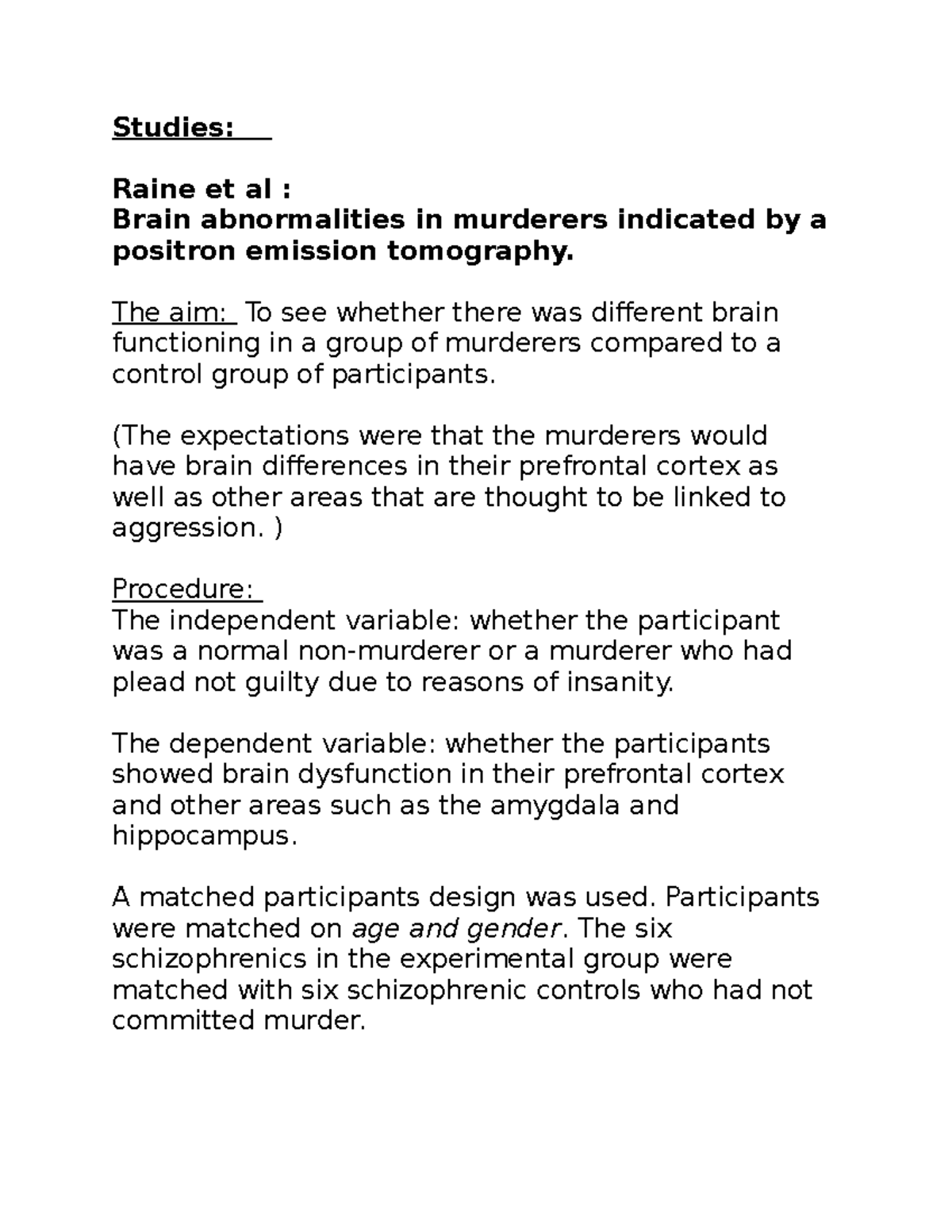 Studies raine - Studies: Raine et al : Brain abnormalities in murderers ...