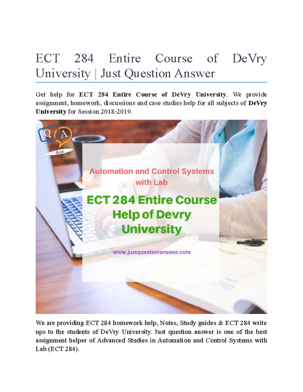 ECT 284 Entire Course of Devry University - We provide assignment ...