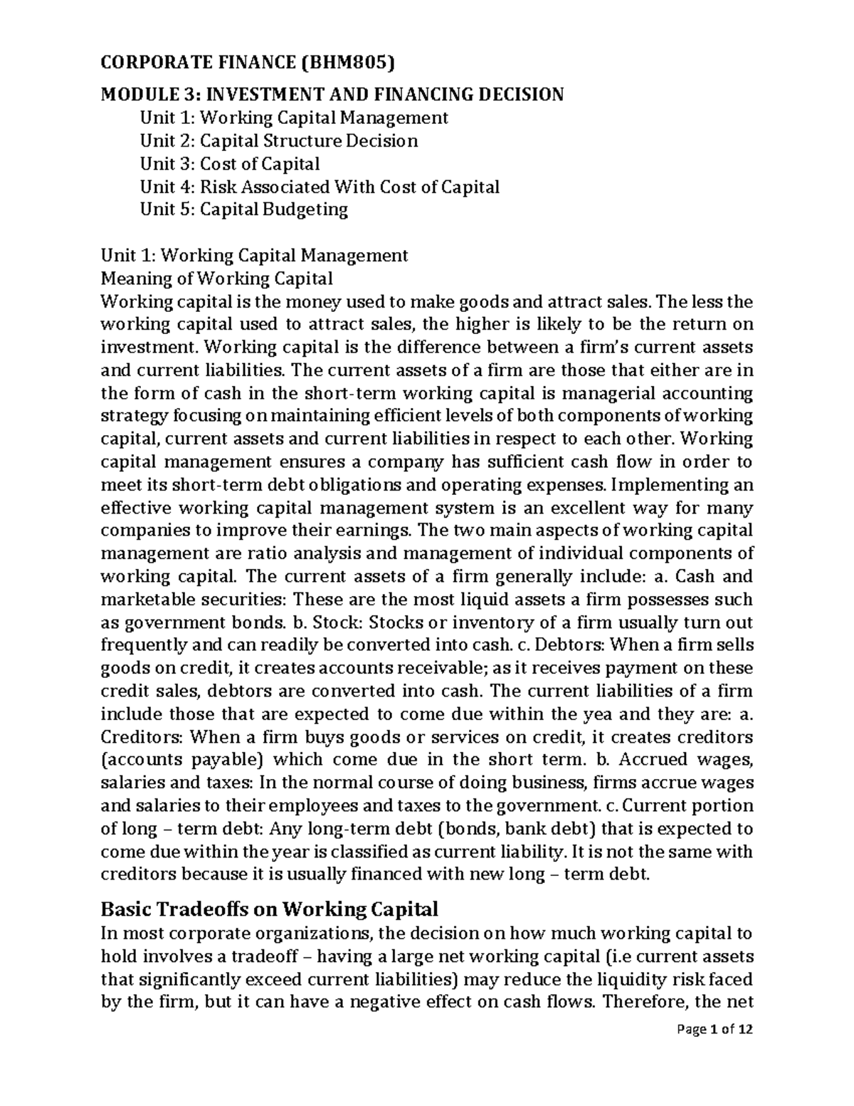Corporate Finance Module Three - CORPORATE FINANCE (BHM805) MODULE 3 ...