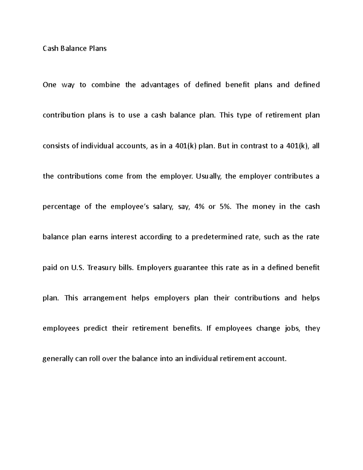 22- Cash Balance Plans - Cash Balance Plans One way to combine the ...