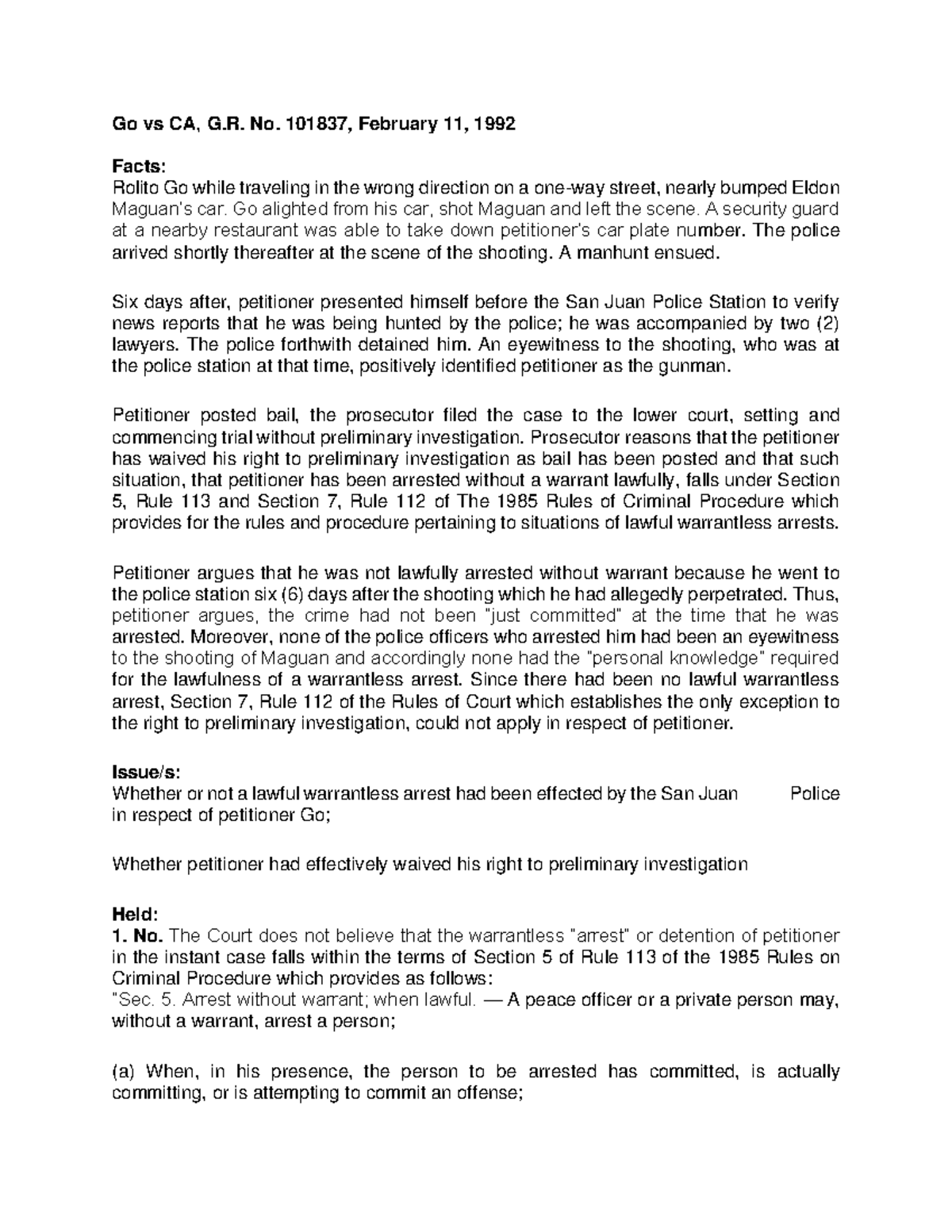 Go vs CA, G.R. No. 101837 - Go vs CA, G. No. 101837, February 11, 1992 ...