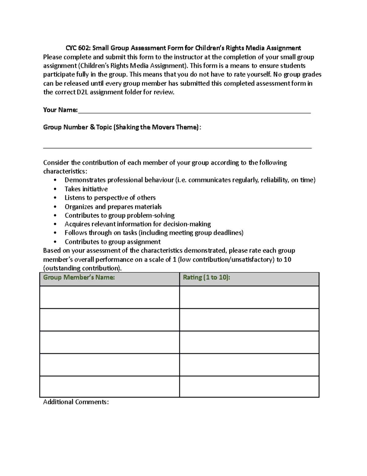 Small Group Assessment form OCT 25 - CYC 602: Small Group Assessment ...