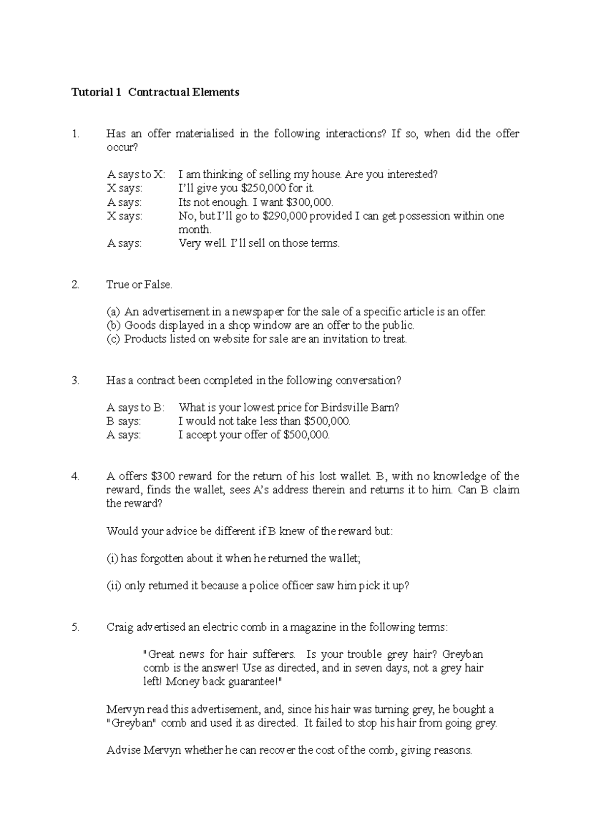 Contractual Elements and Completed Contracts: Quiz - Studocu