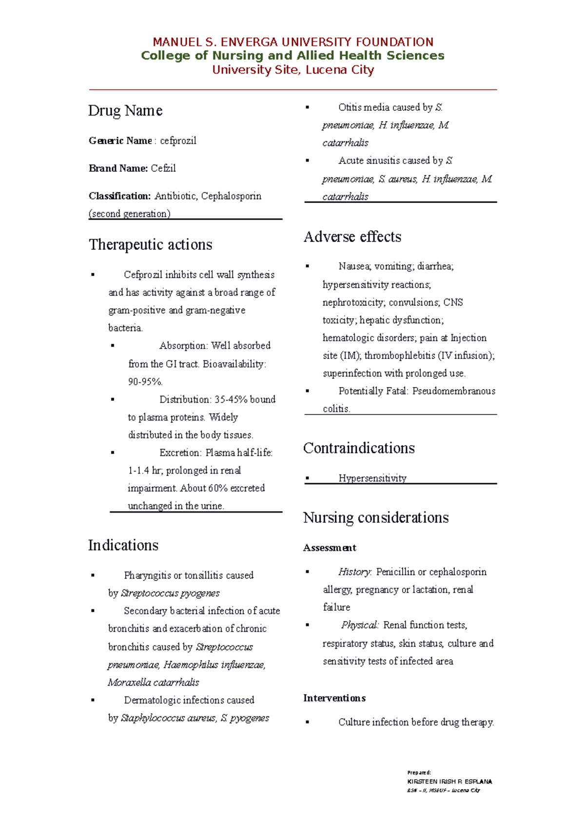 Cefprozil - DRUG Study - MANUEL S. ENVERGA UNIVERSITY FOUNDATION ...
