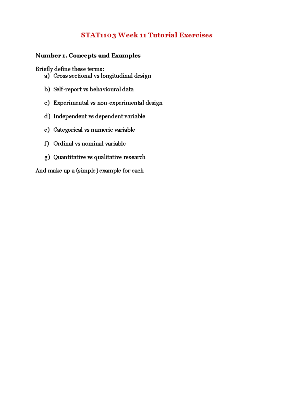 STAT1103 Week 11 Tutorial Exercises student document - STAT1103 Week 11 Tutorial Exercises ...
