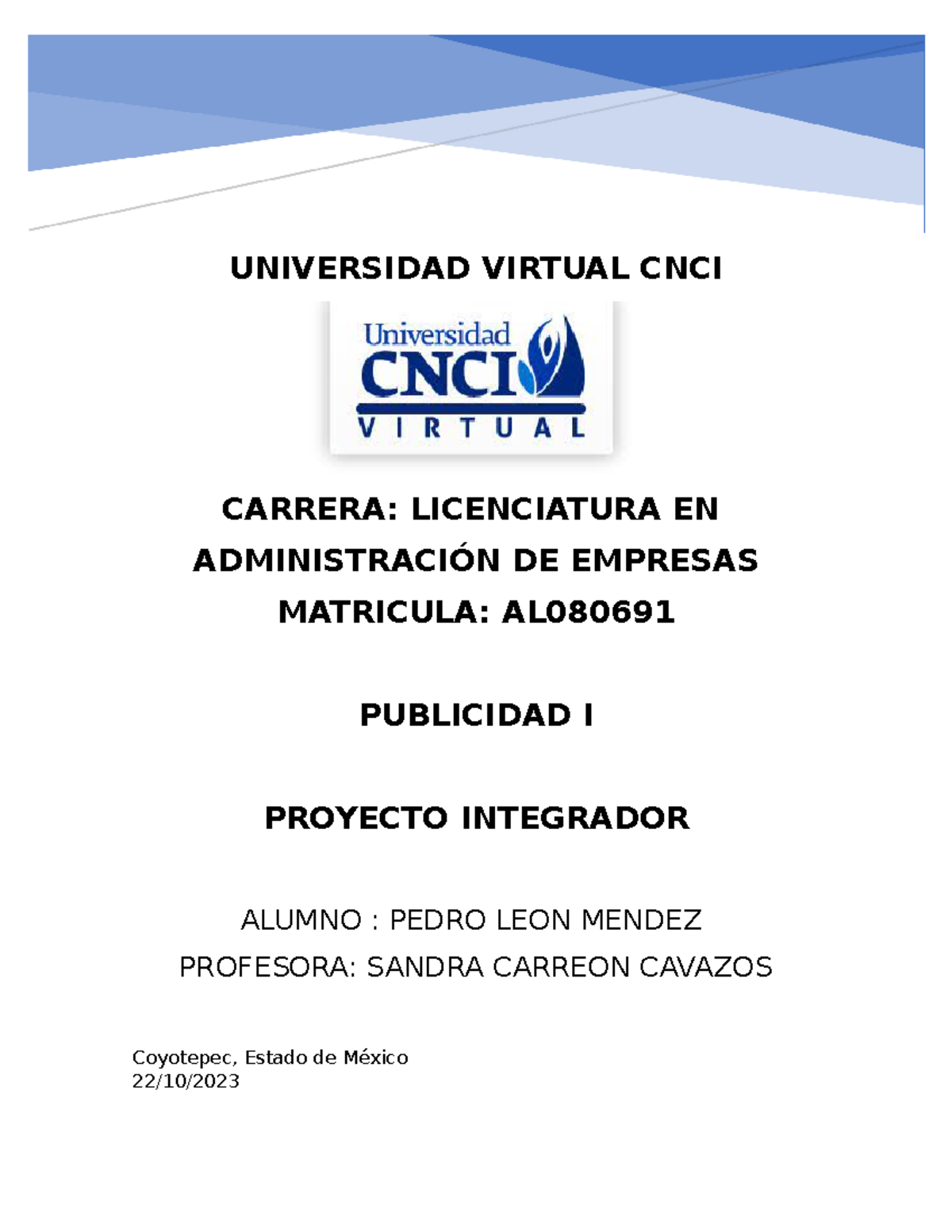 Proyecto Integrador Universidad Virtual Cnci Carrera Licenciatura En