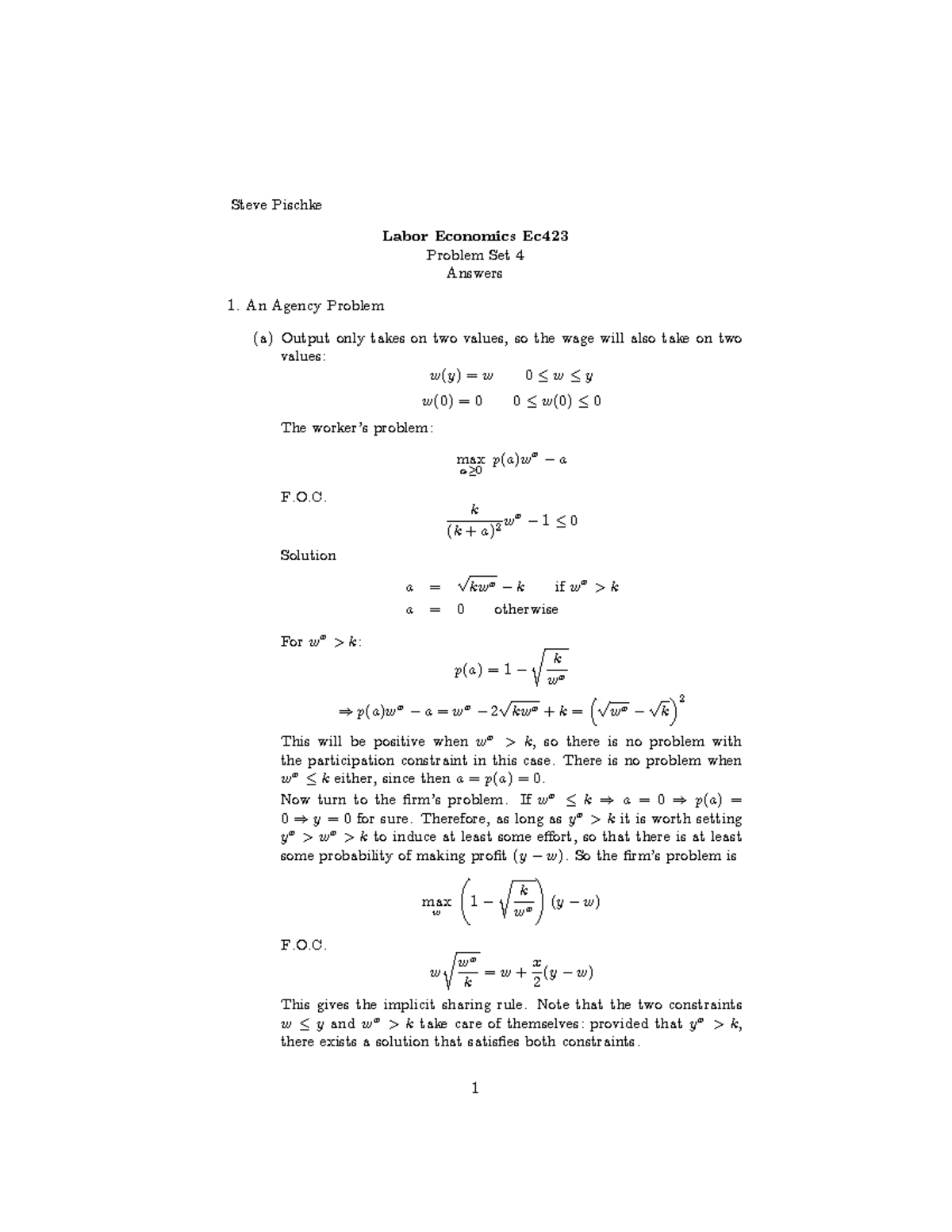 EC423 2008 Assignment 4 - Solutions - Steve Pischke Labor Economics Ec ...