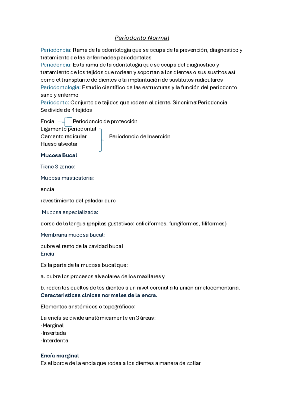 Resumen perio l - Periodonto Normal Periodoncia: Rama de la odontología ...