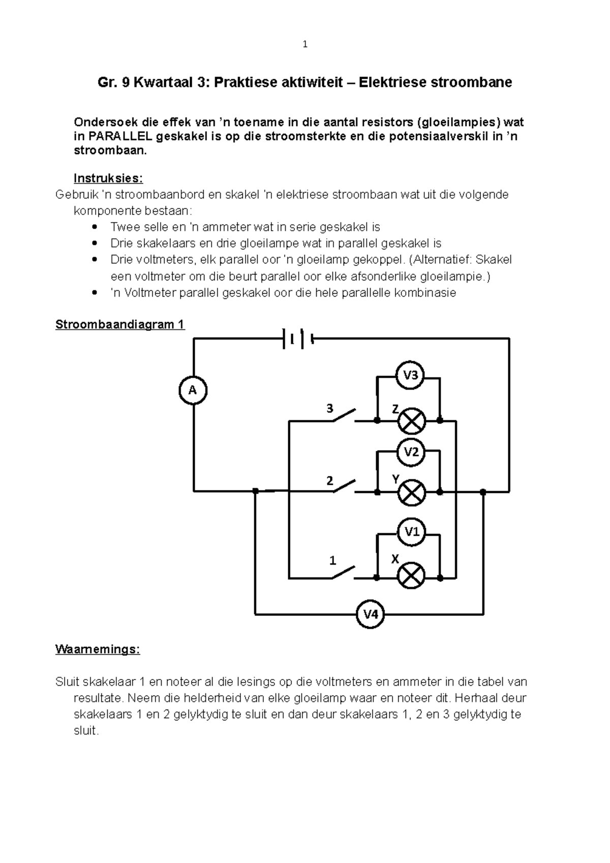 Graad 9 Kwartaal 3 Prakt Werkkaart Elektriese stroombane 1471263062 ...