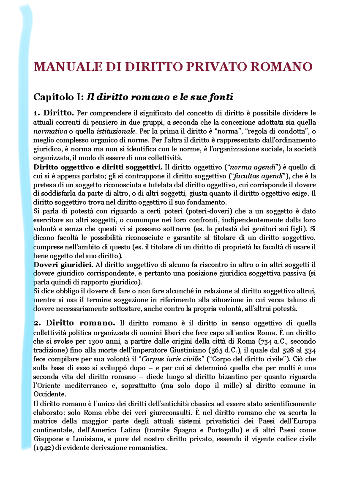 Diritto privato romano PDF - MANUALE DI DIRITTO PRIVATO ROMANO Capitolo ...