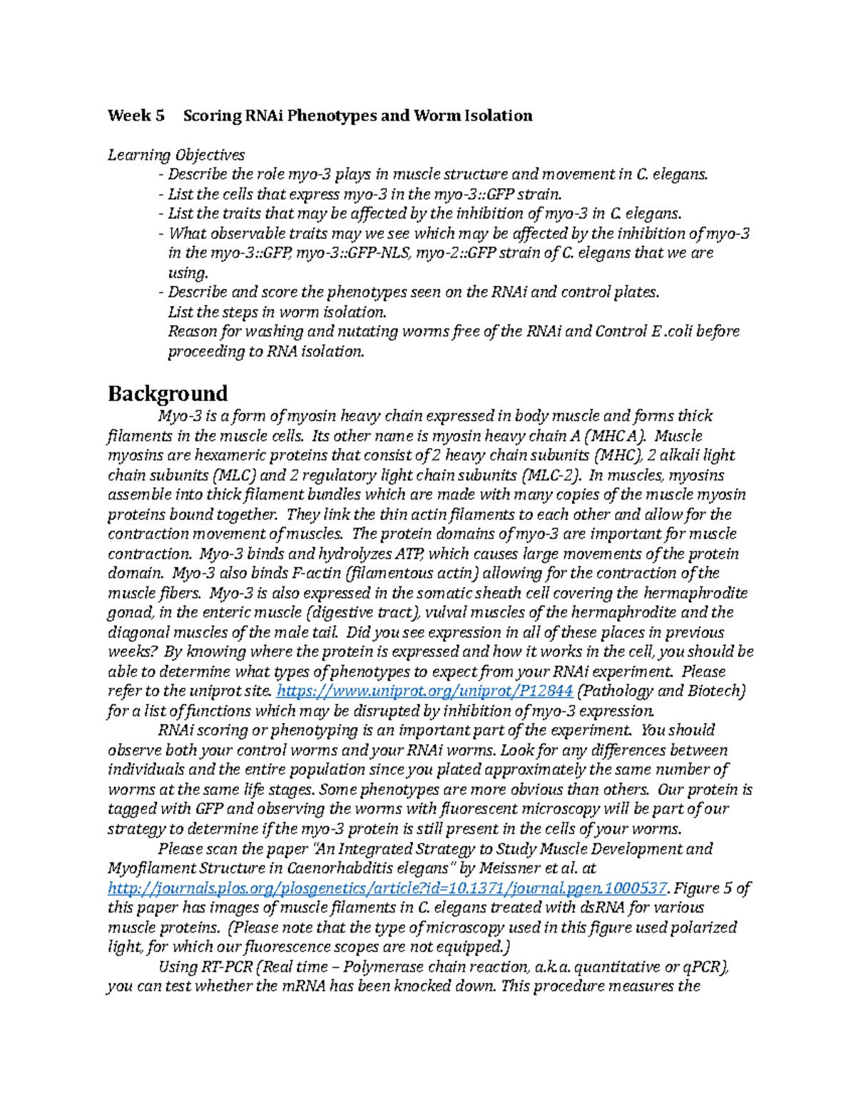 Week 5.RNAi - Oofed - Week 5 Scoring RNAi Phenotypes and Worm Isolation ...