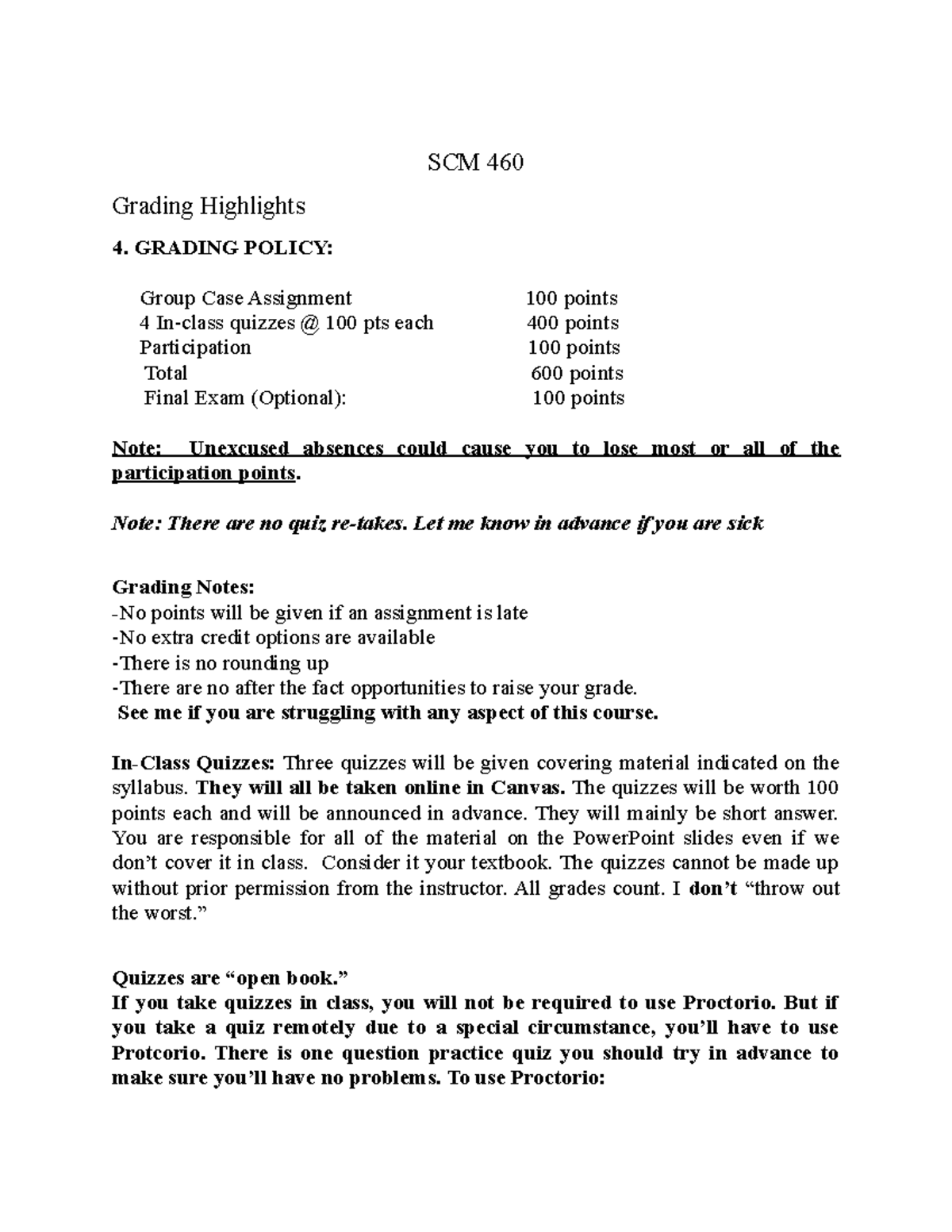 SCM 460 Highlights (grades) - SCM 460 Grading Highlights 4. GRADING ...