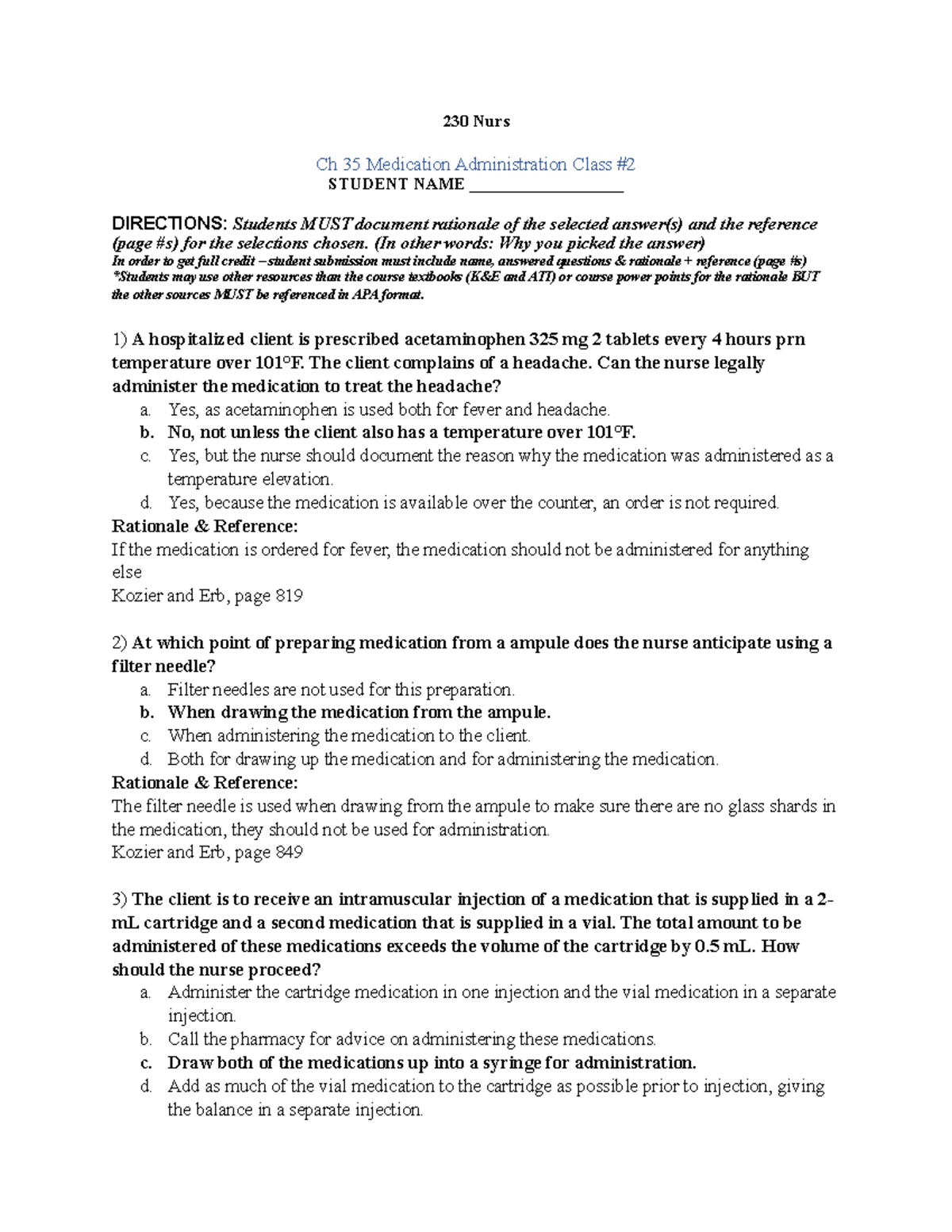 Ch 35 Med Administration Pre Class Worksheet - 230 Nurs Ch 35 ...