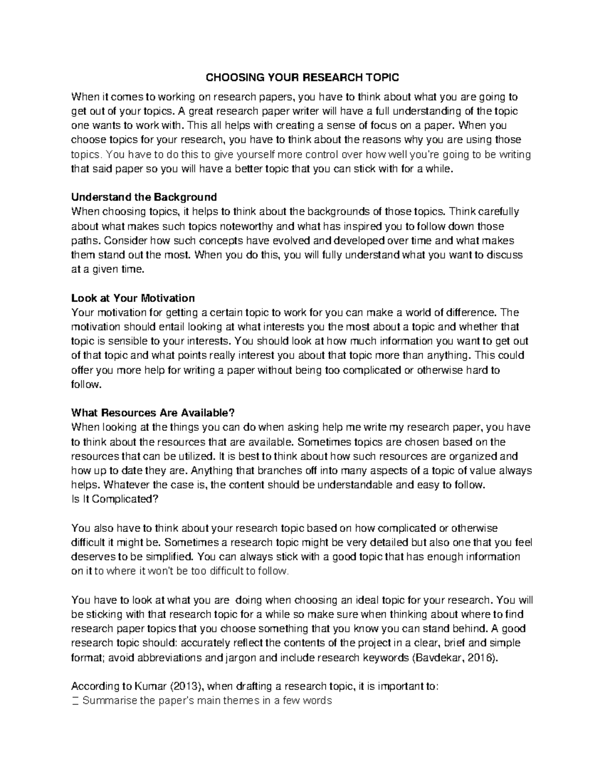 Choosing A Research Topic - CHOOSING YOUR RESEARCH TOPIC When it comes ...