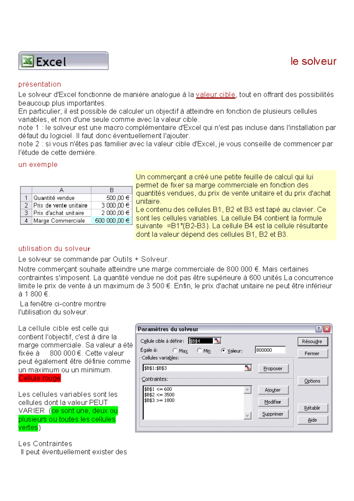 Le solveur - le solveur présentation Le solveur d'Excel fonctionne de ...