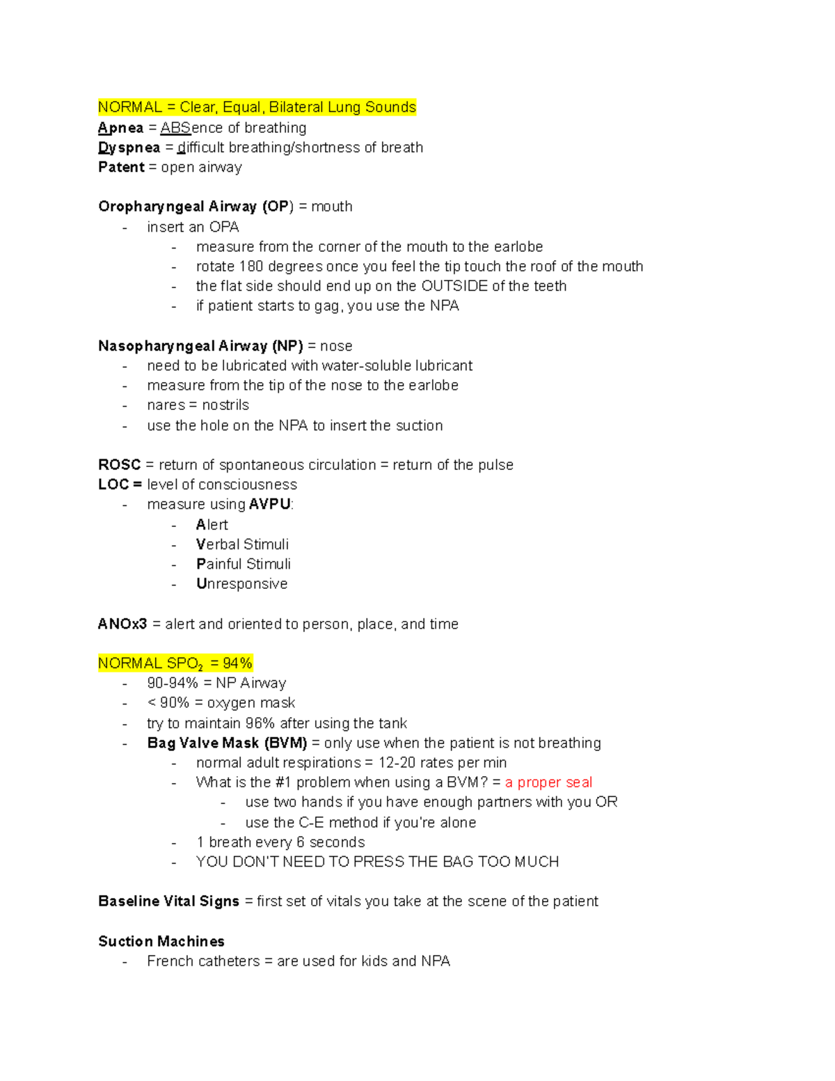Week 3 lab - week 3 notes - NORMAL = Clear, Equal, Bilateral Lung ...