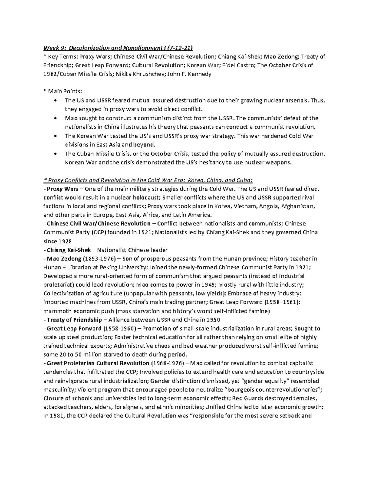 7-12 (Decolonization and Nonalignment I) - HIST 6190 - Studocu