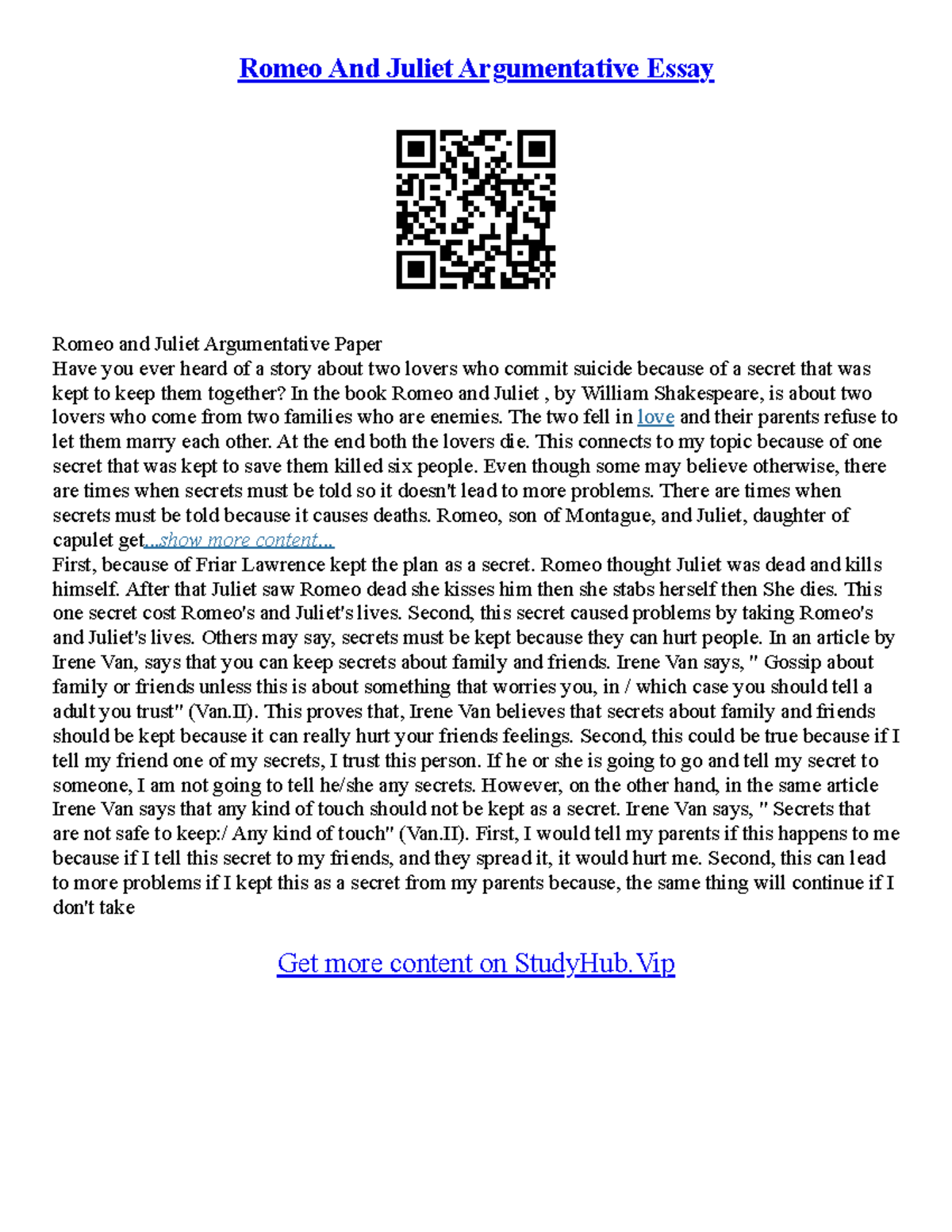 Introduction Of Romeo And Juliet Essay - Romeo And Juliet Argumentative ...