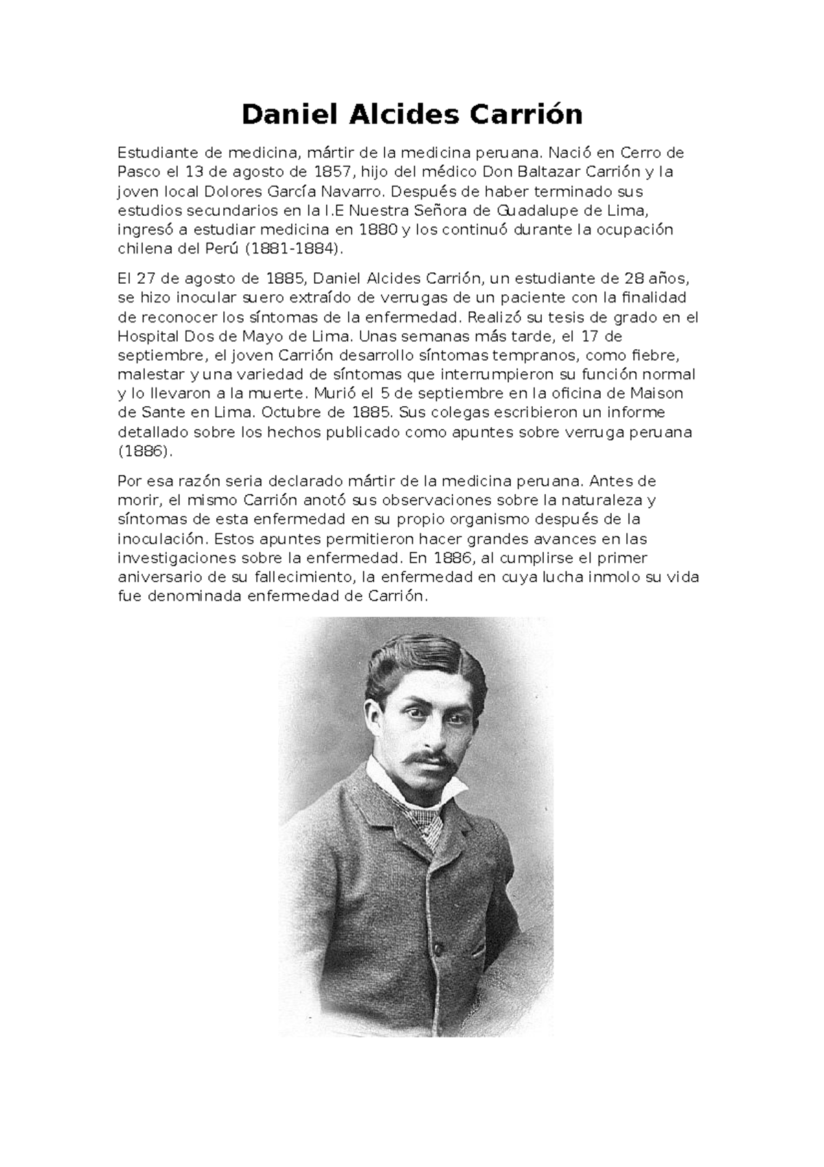 Daniel Alcides Carrión - Daniel Alcides Carrión Estudiante de medicina ...