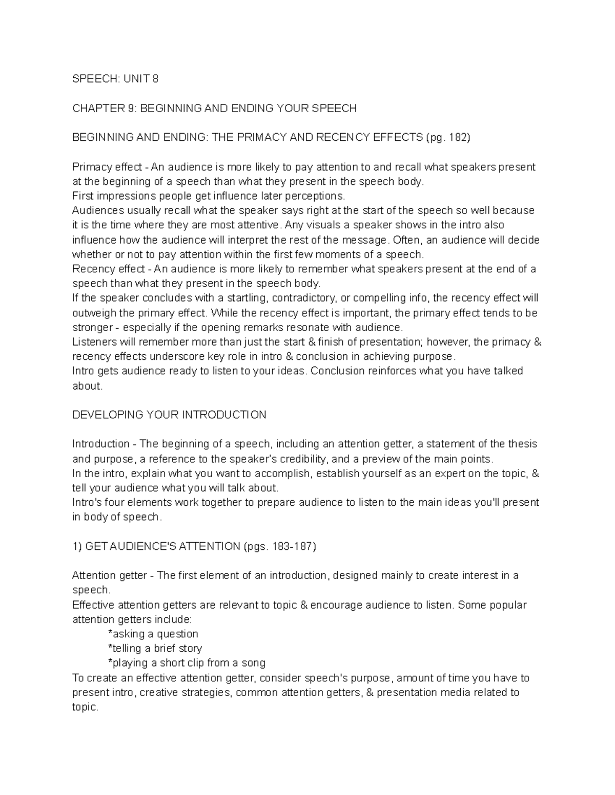 Speech Unit 8 Readings - SPEECH: UNIT 8 CHAPTER 9: BEGINNING AND ENDING ...