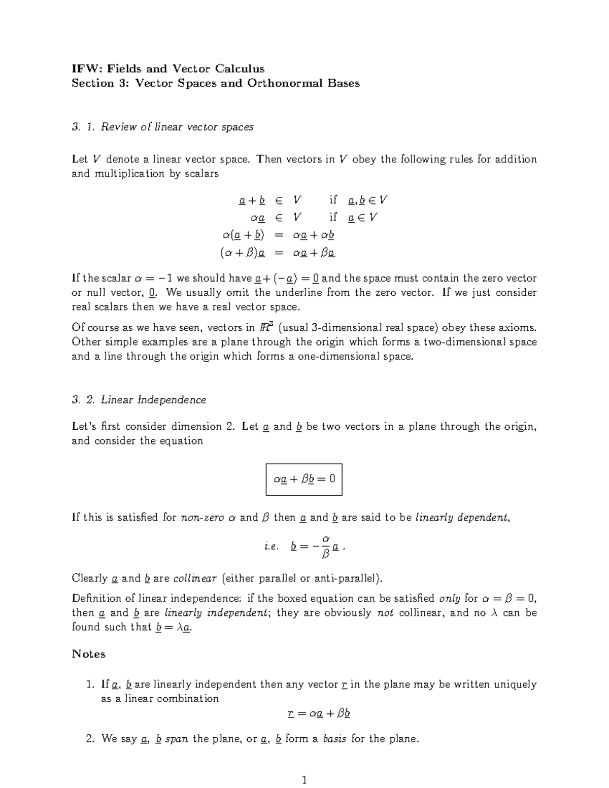 Lecture 3: Vector Spaces and Orthonormal Bases - IFW: Fields and Vector ...