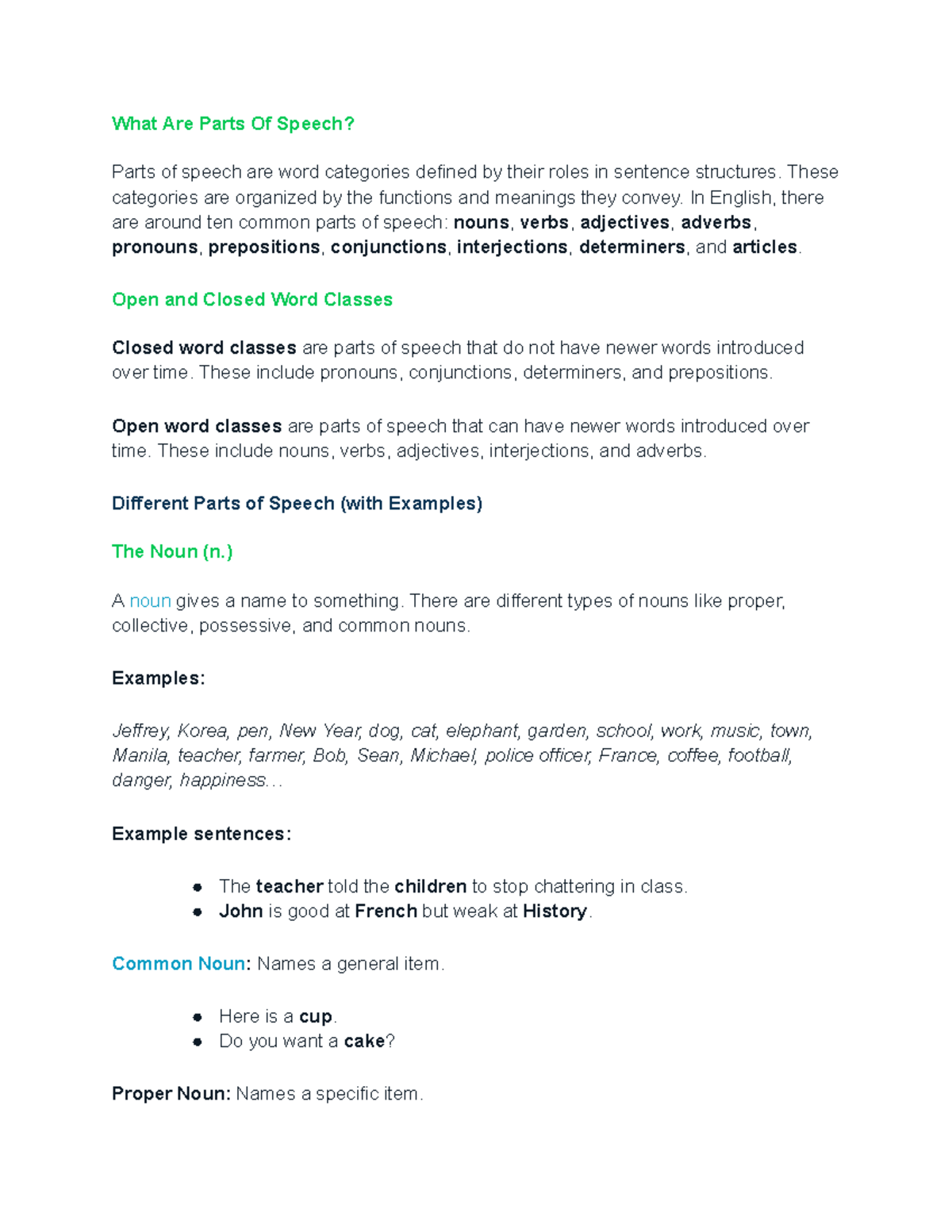 Parts OF Speech - What Are Parts Of Speech? Parts of speech are word ...