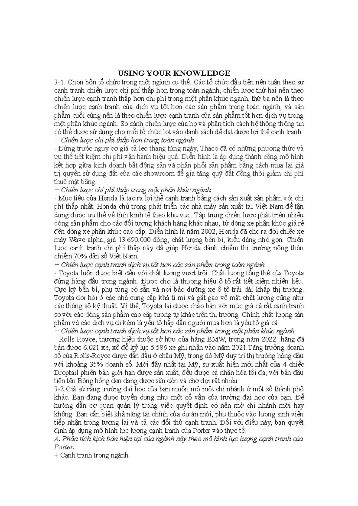 Using YOUR Knowledge Chapter 3 - USING YOUR KNOWLEDGE 3-1. Chọn bốn tổ chức trong một ngành cụ ...