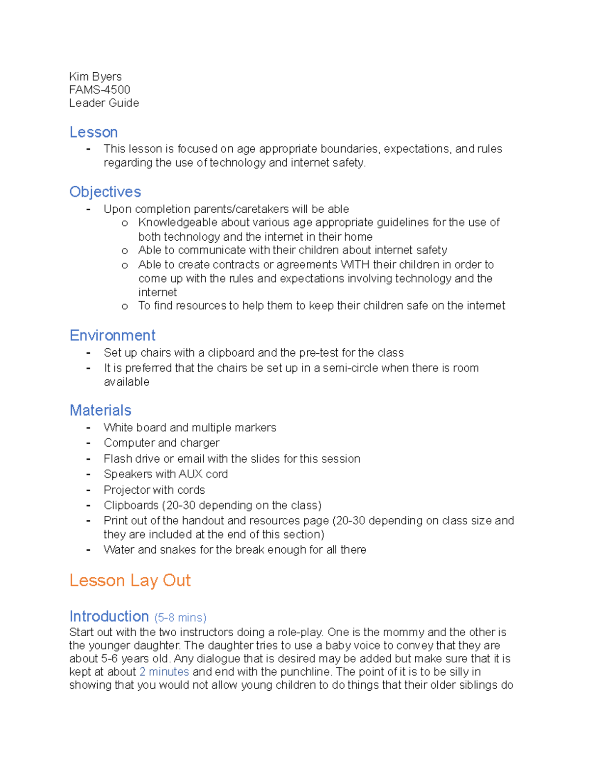 Leader Lesson Plan - This was part of a group project that was required ...