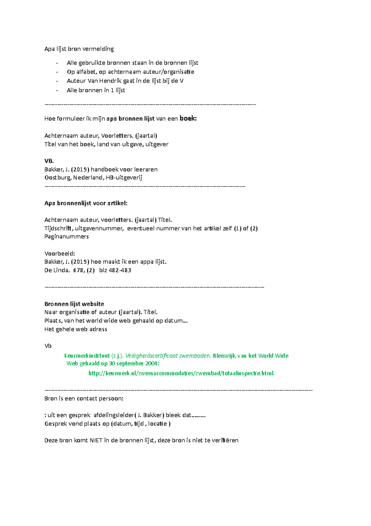 Apa lijst bron vermelding - Apa lijst bron vermelding Alle gebruikte ...