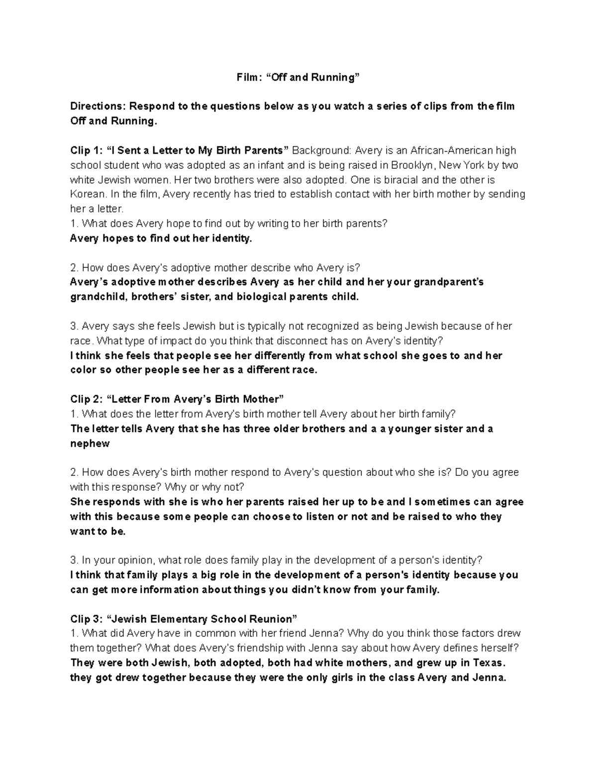 English) Film: “Off and Running” - Film: “Off and Running” Directions ...