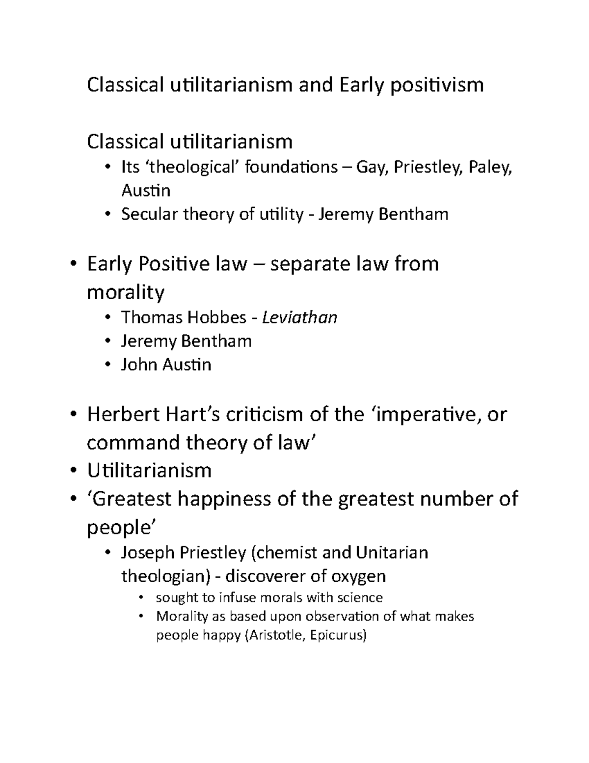 Classical utilitarianism and Early positivism - Classical ...