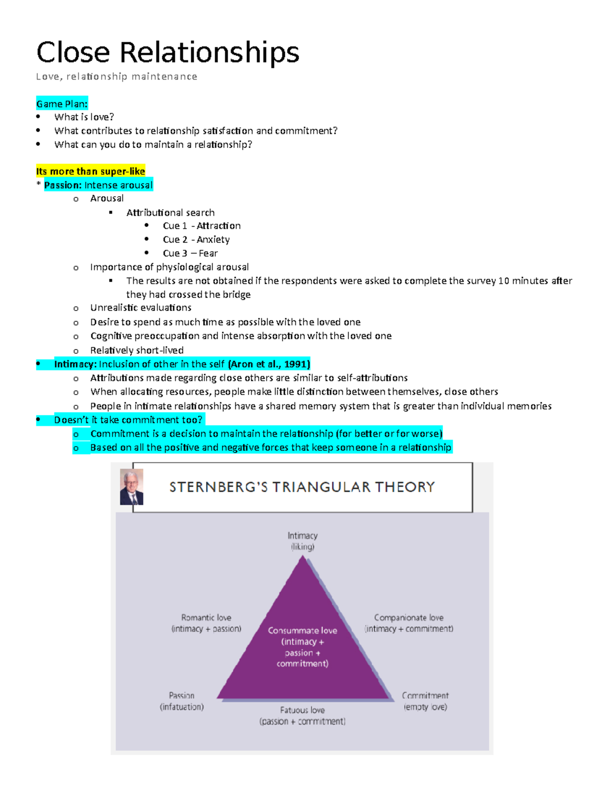 Close Relationships - Lecture notes 11-17 - Close Relationships Love ...