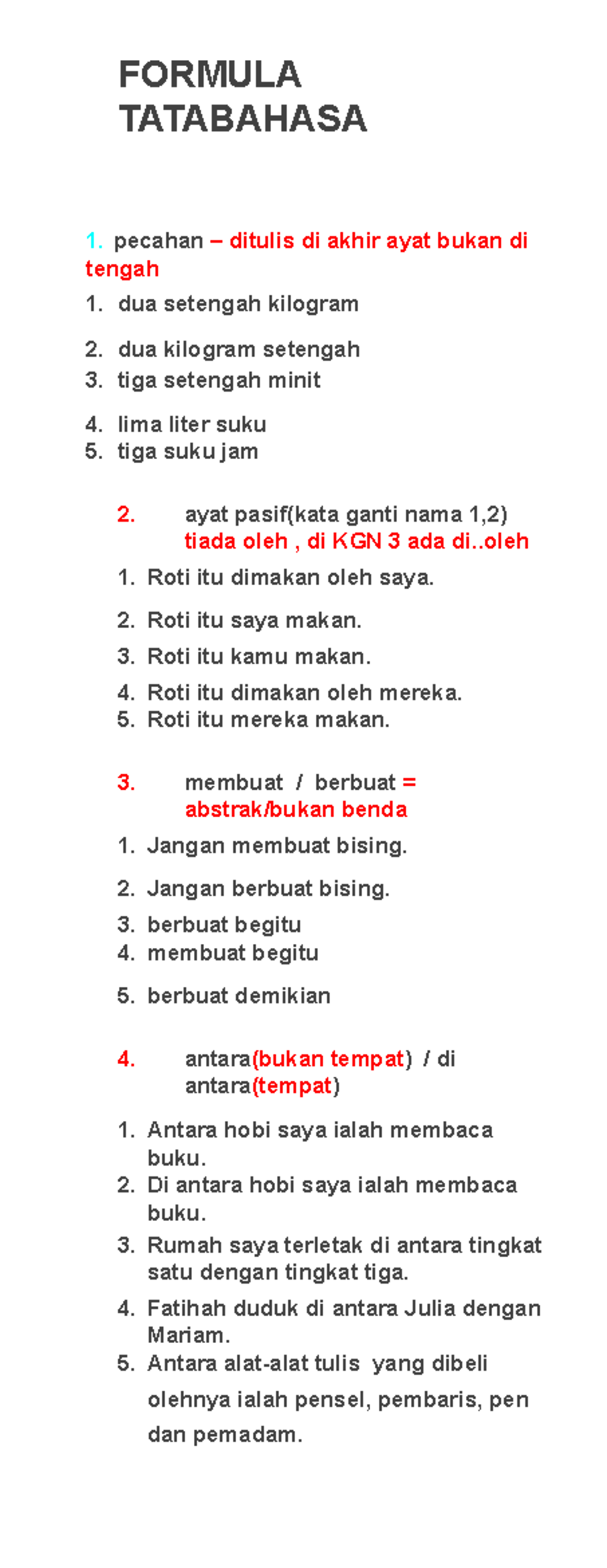 Formula tatabahasa 1-22 - FORMULA TATABAHASA pecahan – ditulis di akhir ayat bukan di tengah dua ...