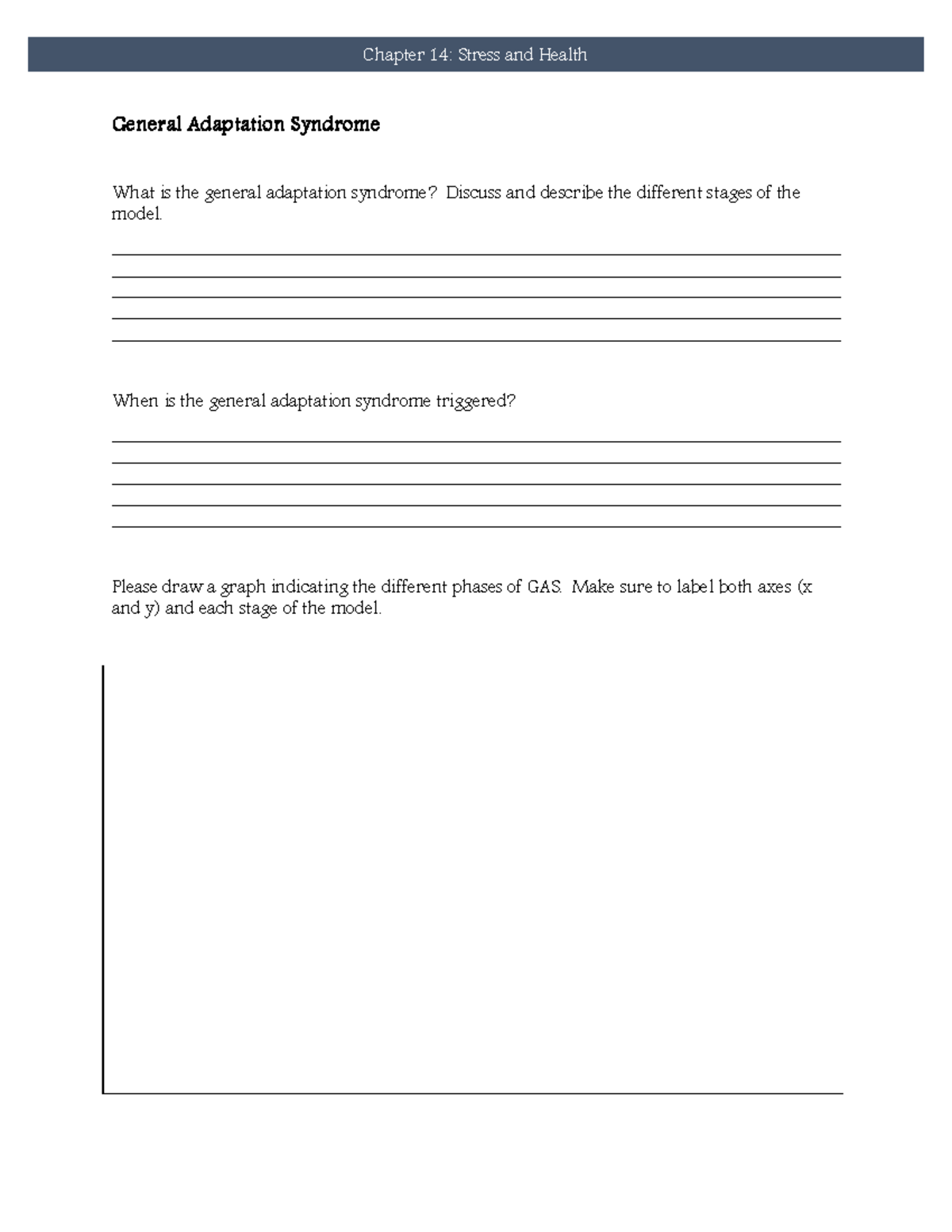 Worksheet - Chapter 14 - General Adaptation Syndrome - Chapter 14 ...