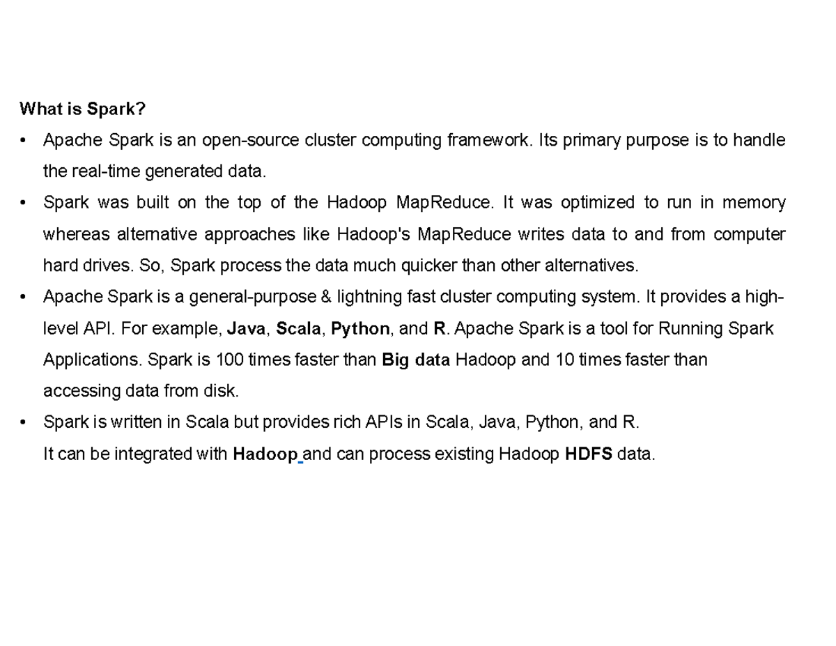 AI UNIT6 - RECENT TRENDS IN IT - What is Spark? Apache Spark is an open-source cluster computing ...