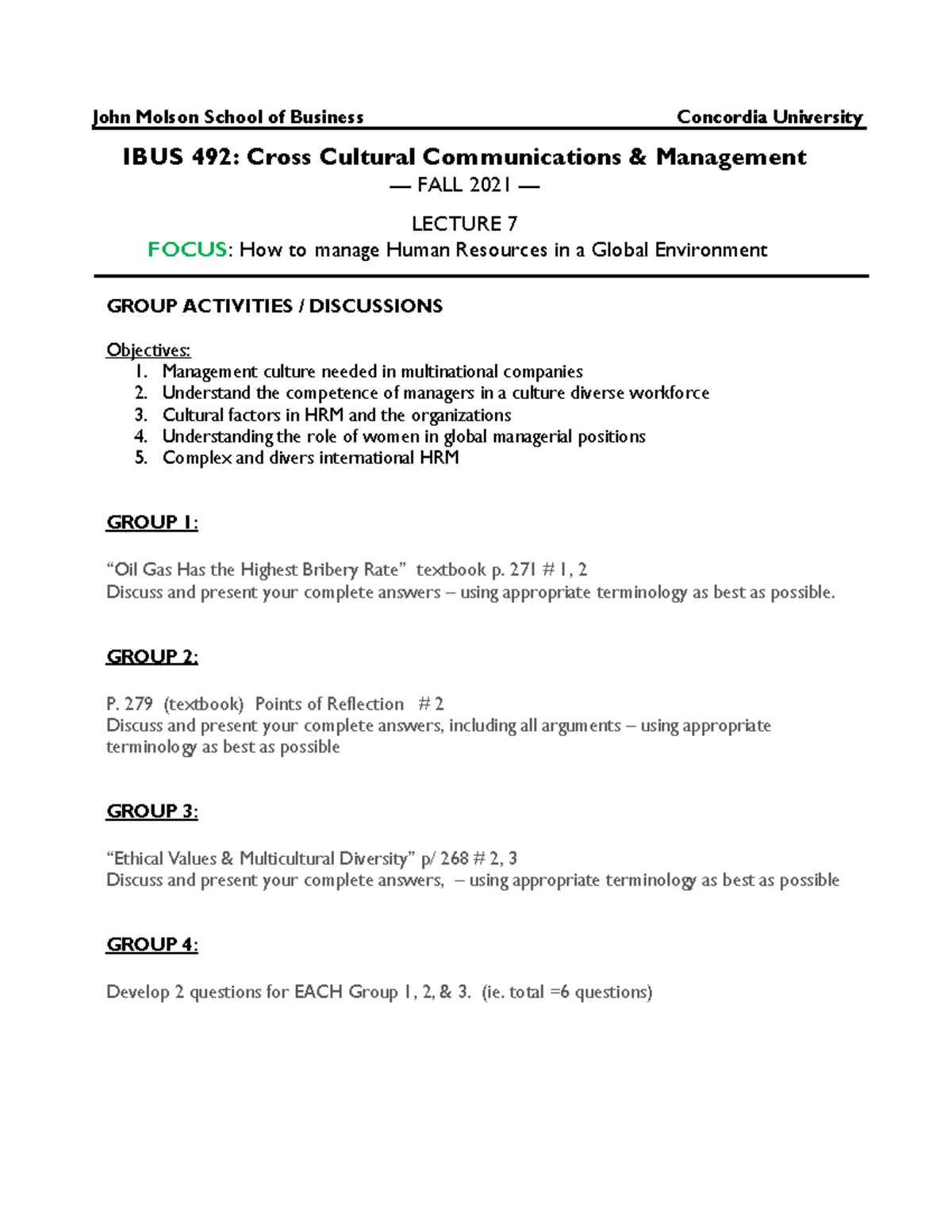 Wk 7 Group Activities - John Molson School of Business Concordia ...