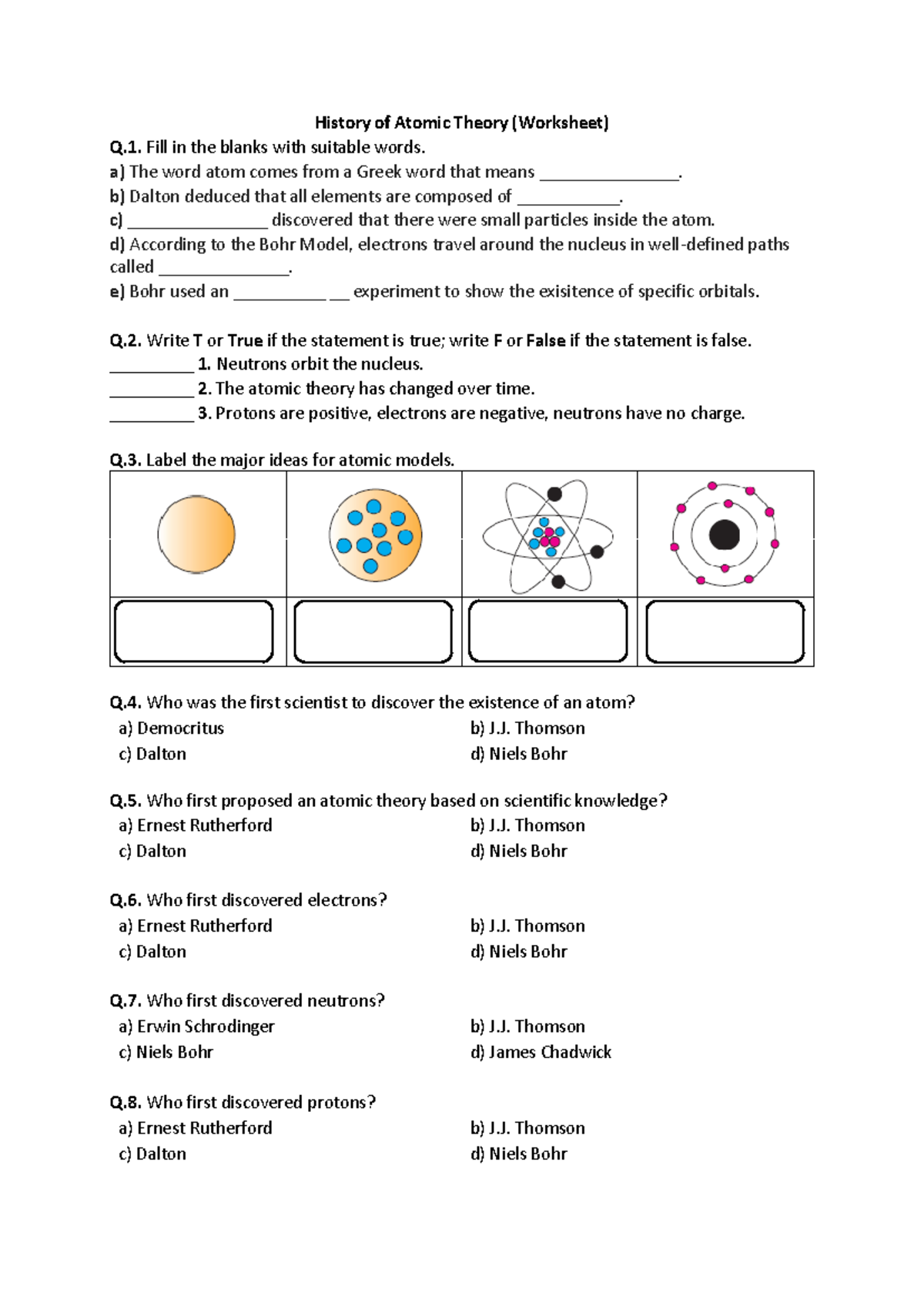 History of atomic theory worksheet - History of Atomic Theory ...