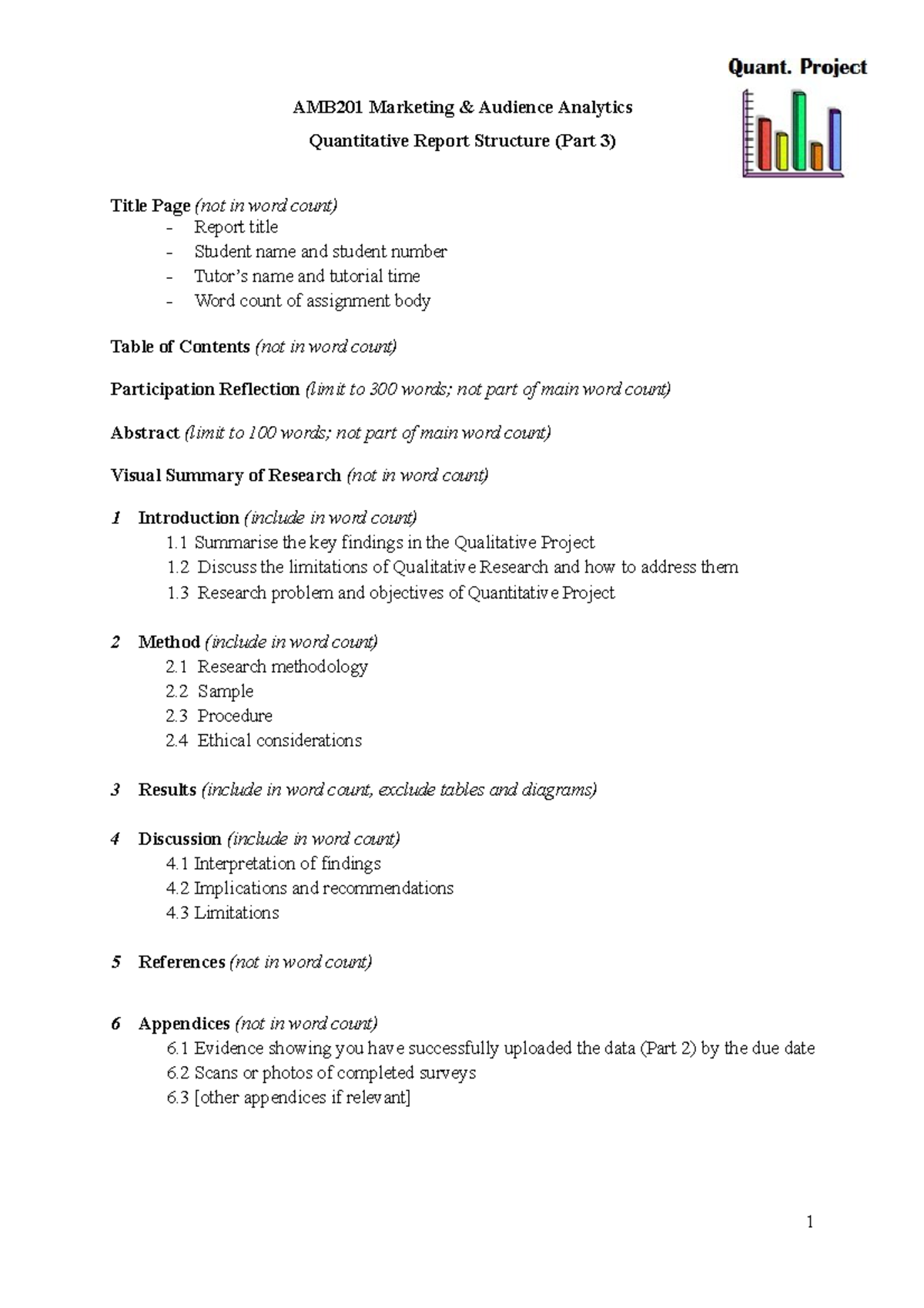 A.2 Quantitative Report Write-Up Guide - 1 AMB201 Marketing & Audience ...
