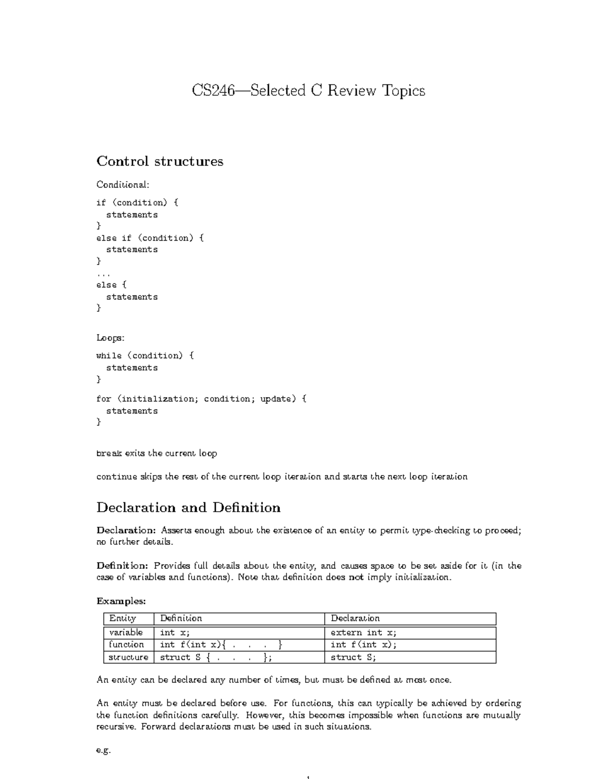 Creview - C Review - CS246—Selected C Review Topics Control structures ...