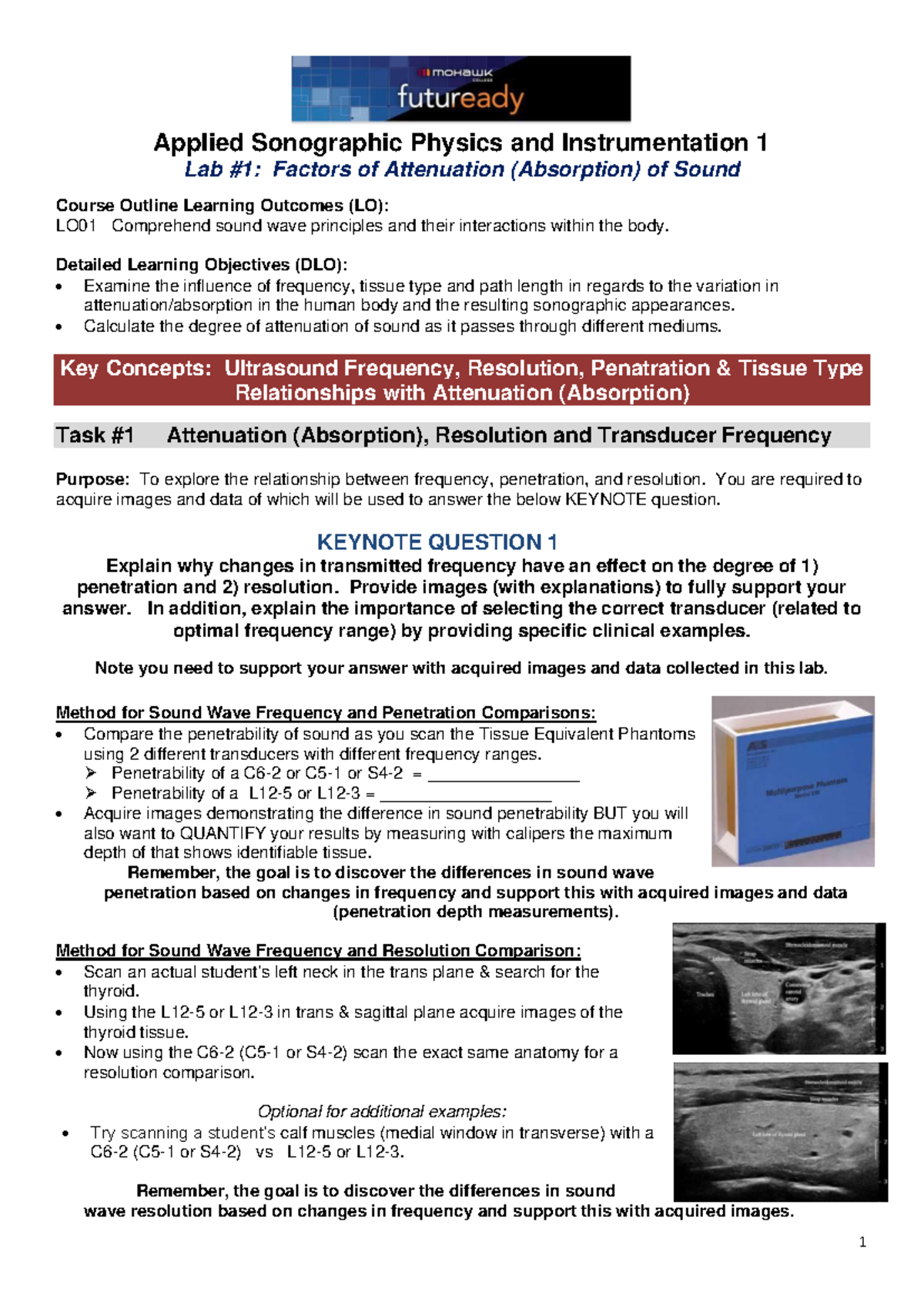 Lab 1 - class notes - 1 Applied Sonographic Physics and Instrumentation ...