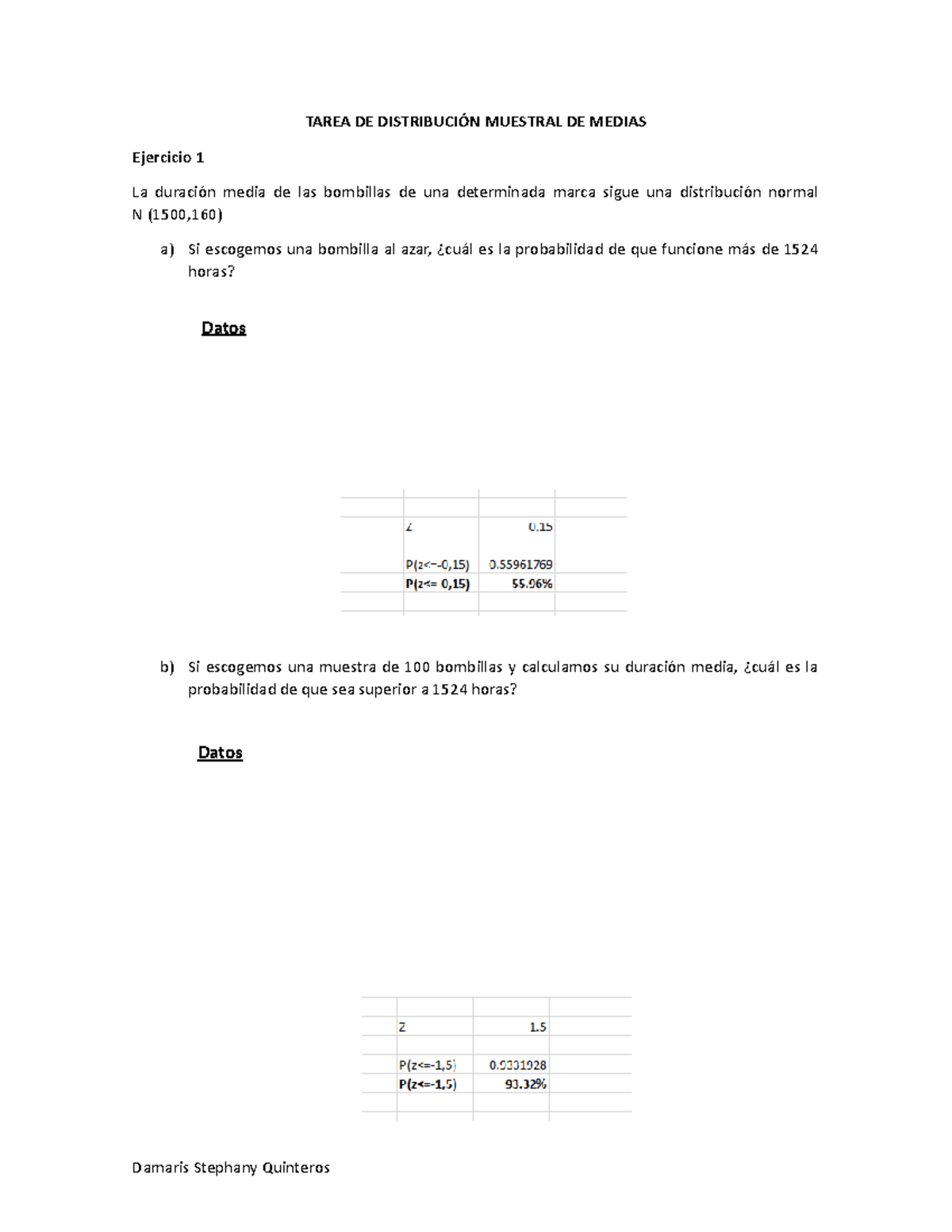Tarea DE Distribución Muestral DE Medias - TAREA DE DISTRIBUCIÓN MUESTRAL DE MEDIAS Ejercicio 1 ...